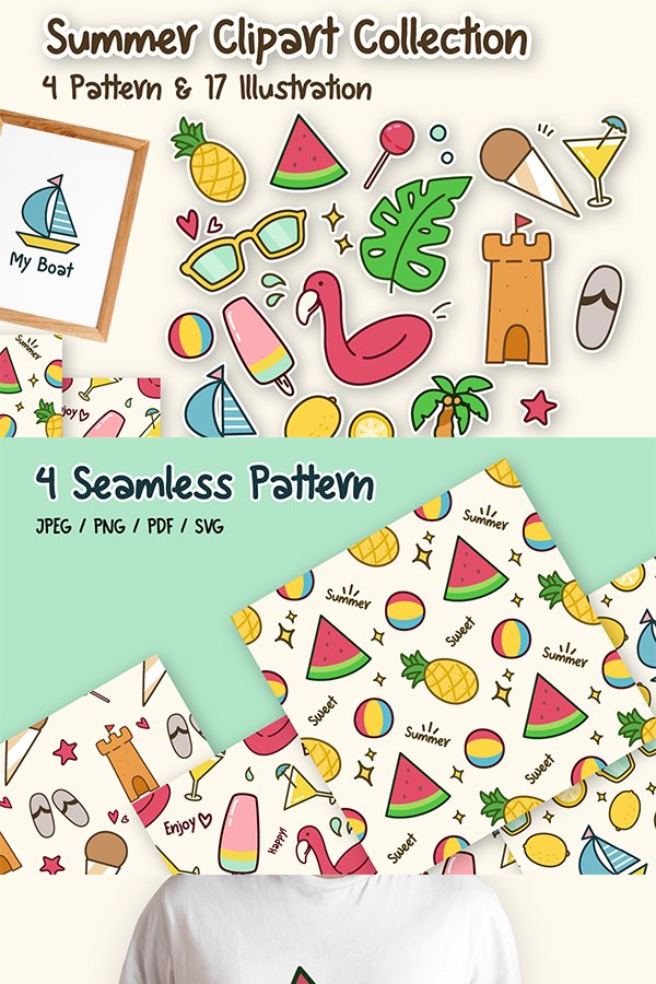 Cute Summer Hand Drawn Doodle Set