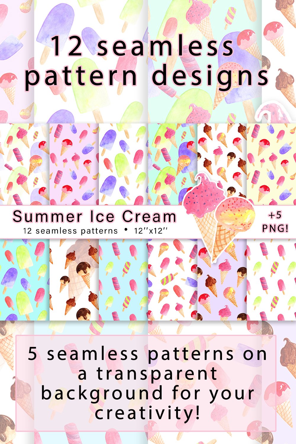 Ice Cream Seamless Patterns, Ice Cream Digital (1353673)