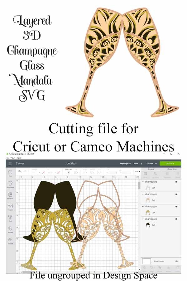 Champagne Toast Layered Mandala 3D Design SVG - Wedding