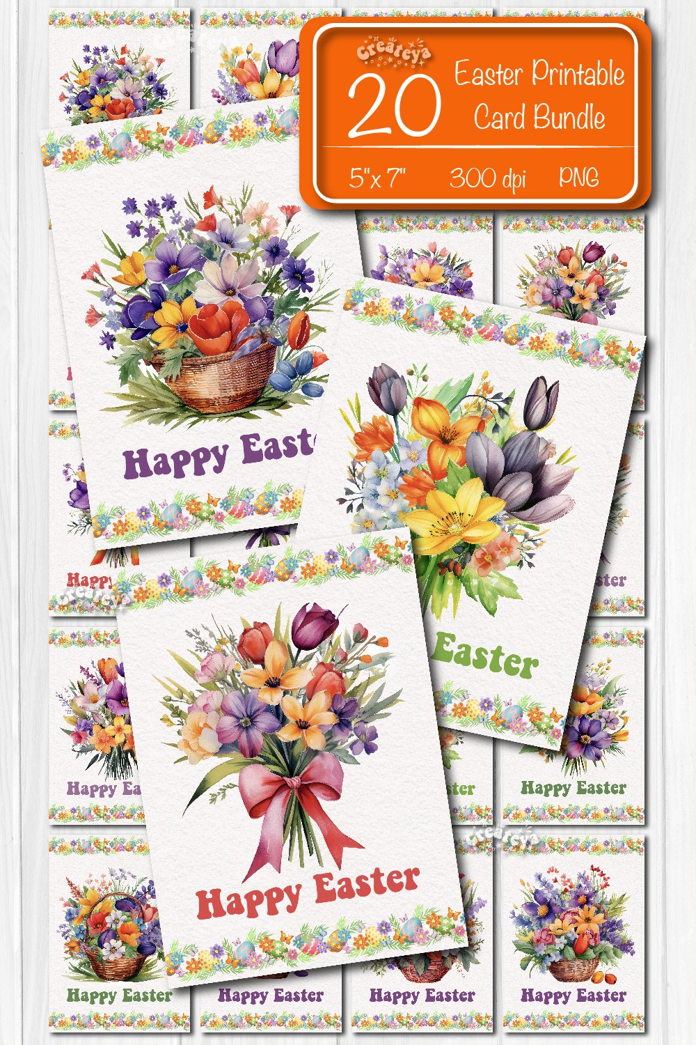 Printable Easter card Bundle Watercolor Easter Flower card