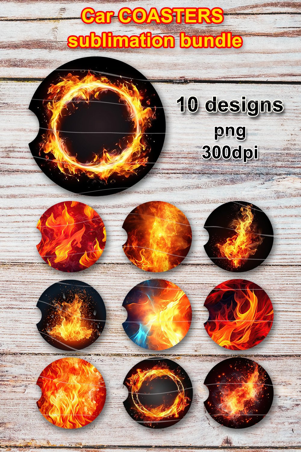 Car Coaster Sublimation Designs| Fire Flames round Coaster