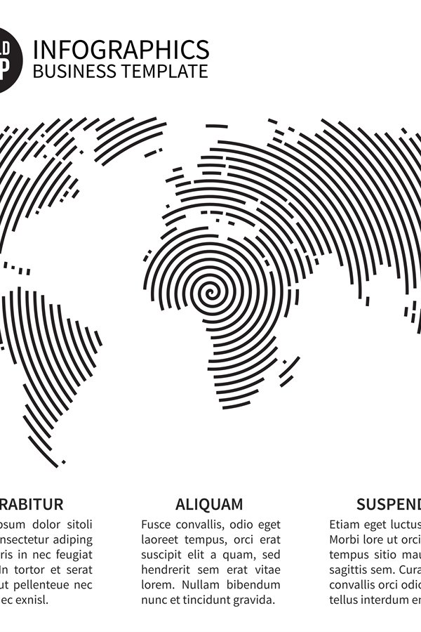 Earth world map of spiral line. Abstract geography vector ba