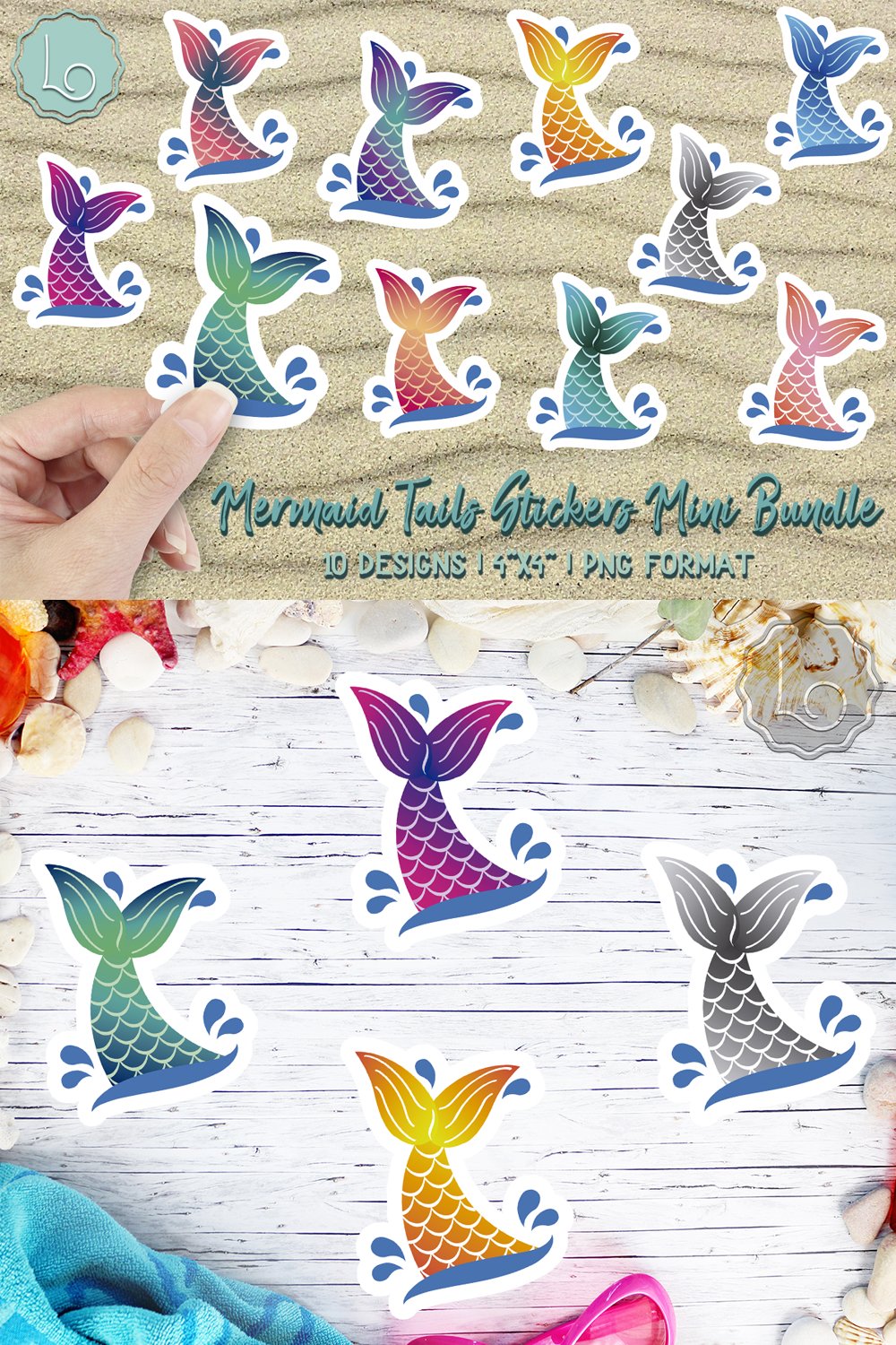 10 Printable Mermaid Tails Stickers Mini Bundle