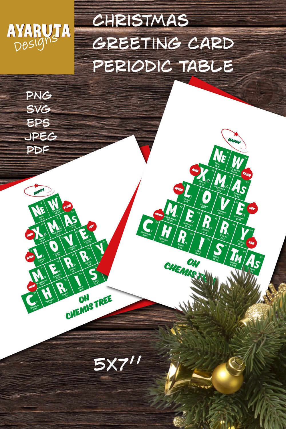 Periodic Table Christmas Tree greeting card, Science Art SVG