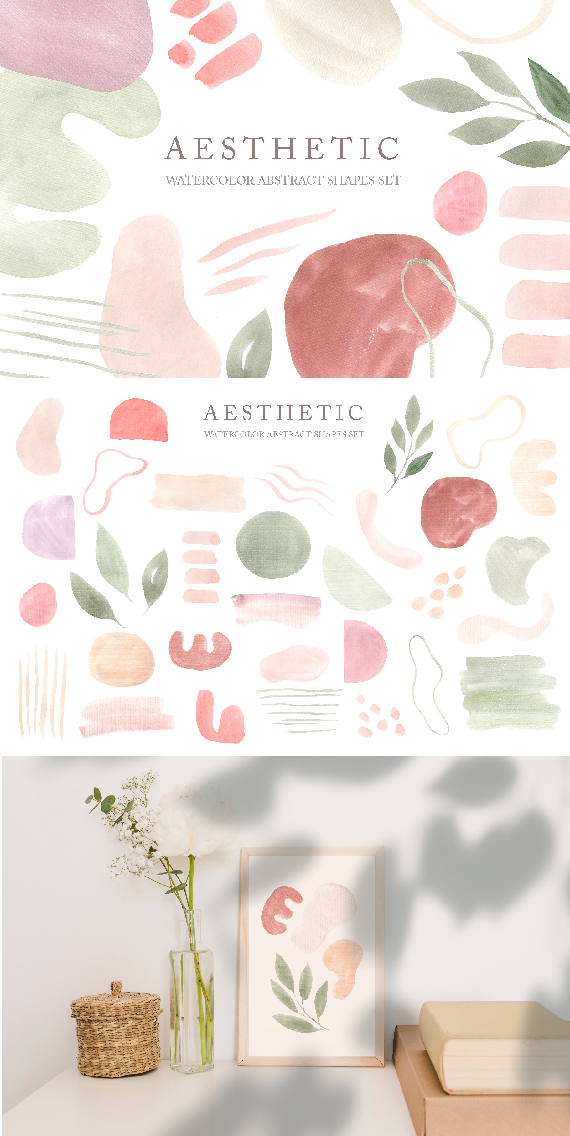 Watercolor Abstract Boho Forms Clipart