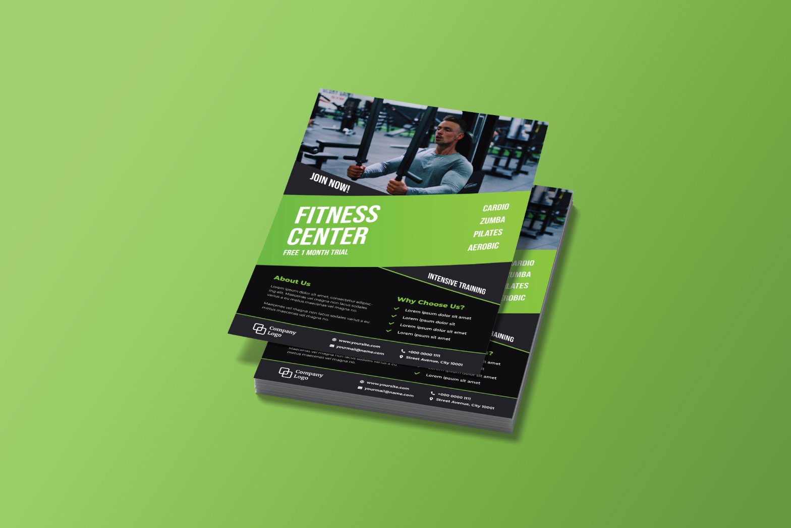 Green Fitness Flyer Brochure Template