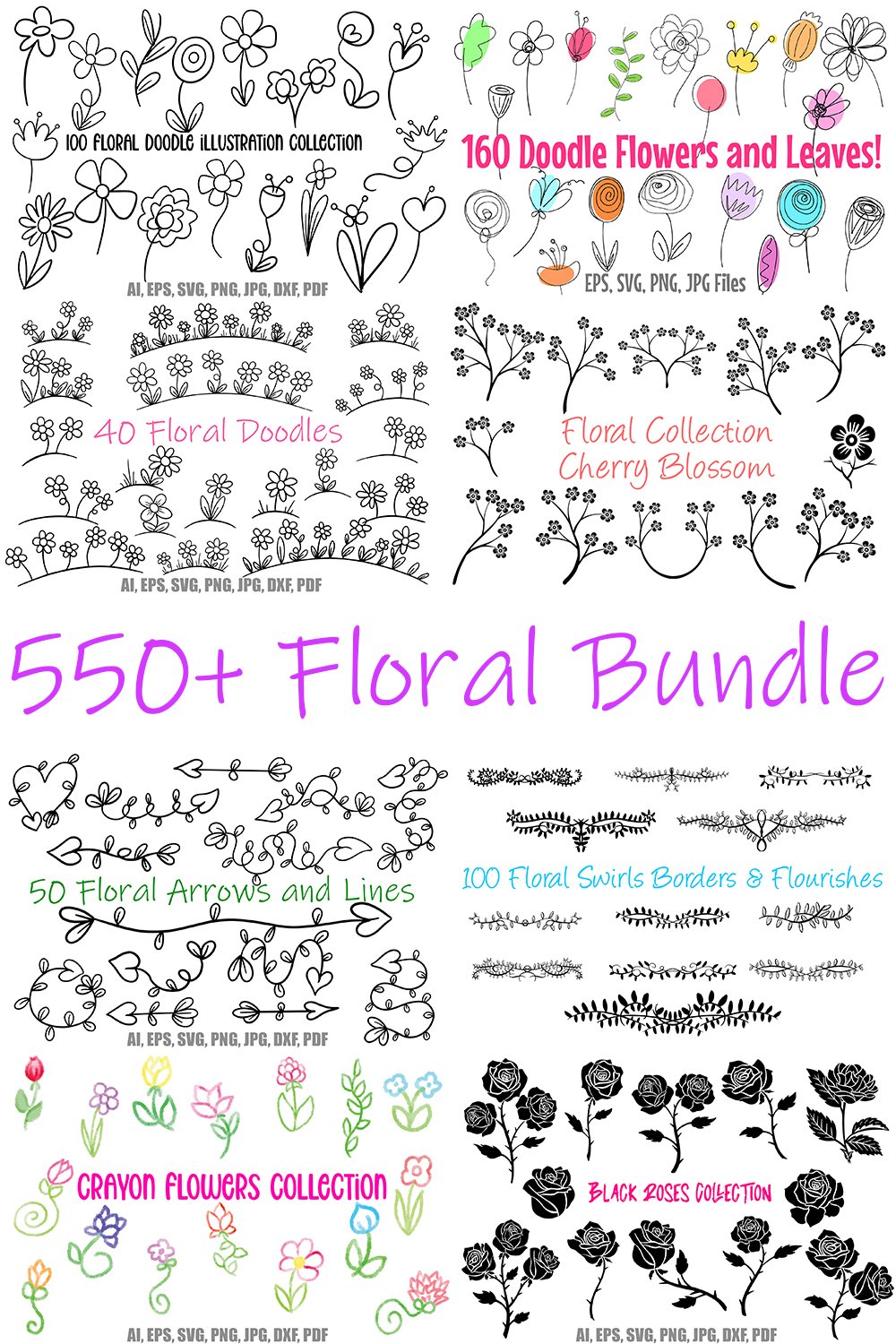 550 Floral Flower Design Icon Illustration Mega Bundle