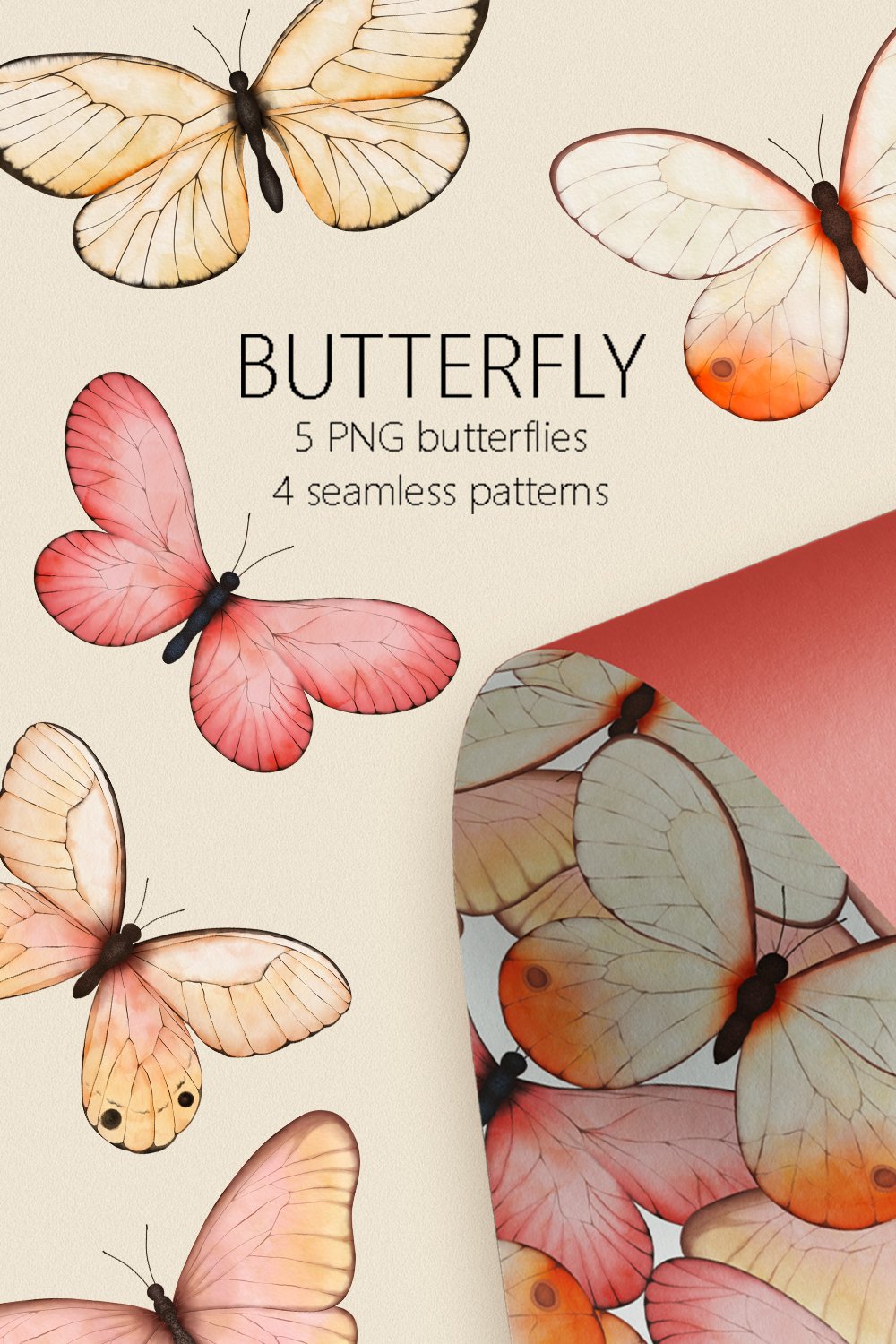 Watercolor butterflies PNG clipart and seamless (2014873)