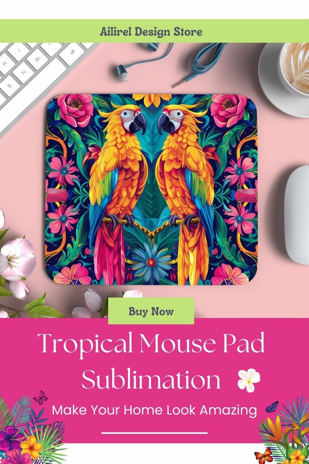 Ara Parrot Mouse Pad Sublimation Design