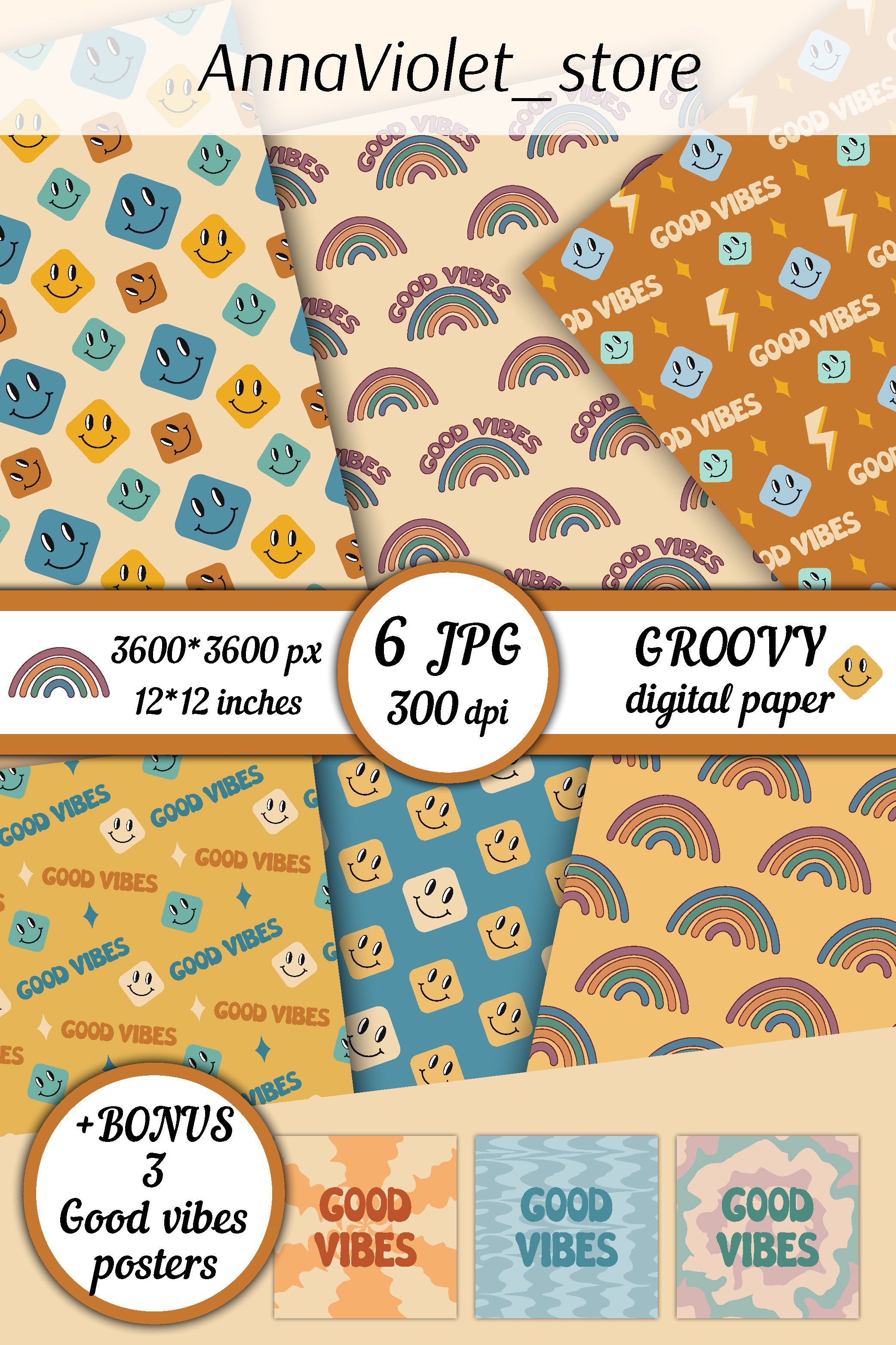 Groovy Digital Paper | Good Vibes JPG Patterns