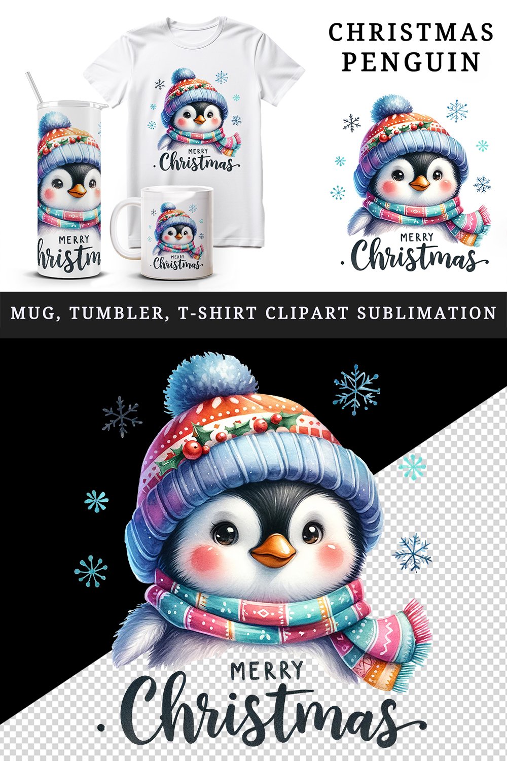 Christmas penguin tumbler, mug wrap, clipart sublimation png