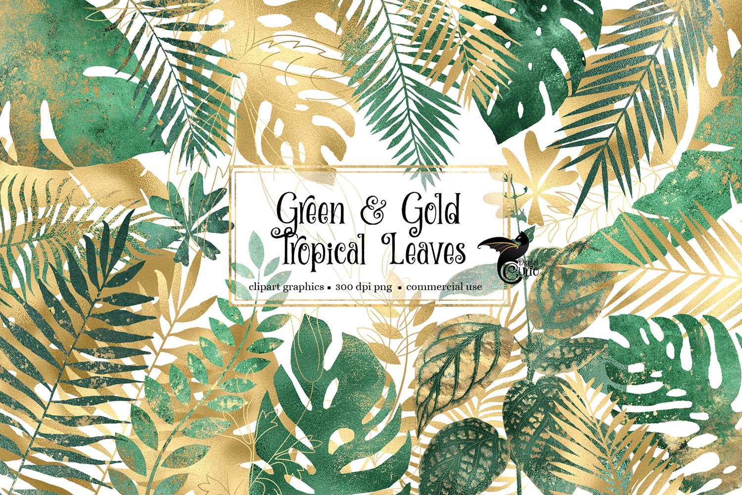 Green and Gold Tropical Leaves Clipart (576517)