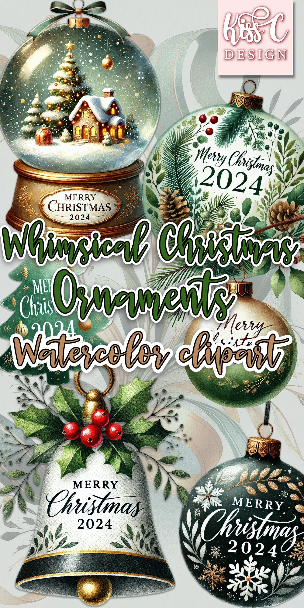 Watercolor Christmas Ornaments Clipart Collection