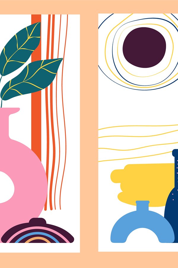 Abstract vases poster. Vase shapes, art minimal cards with f