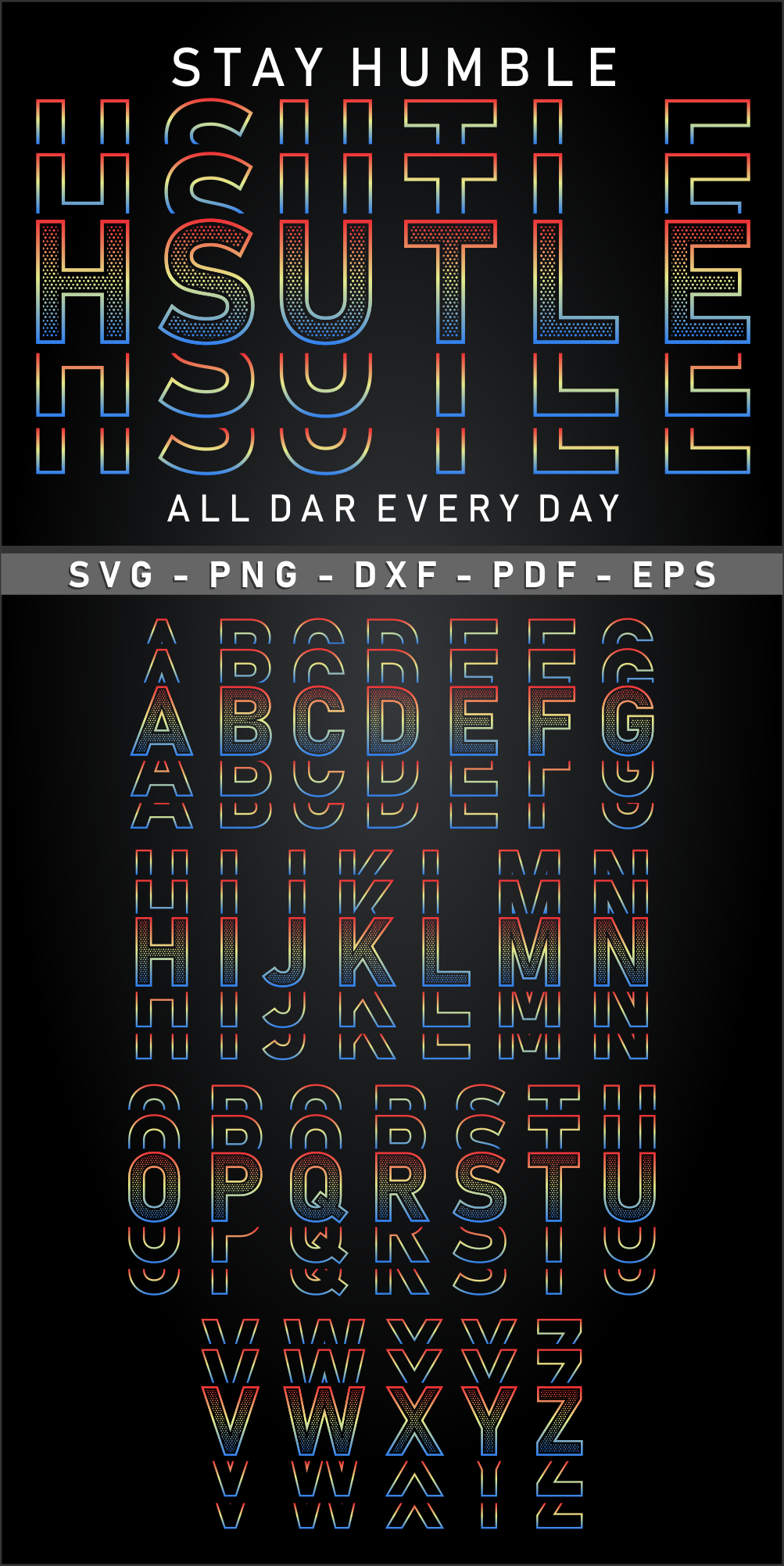 Rainbow Dots Line Art Stacked Alphabet Alphabet Letters PNG