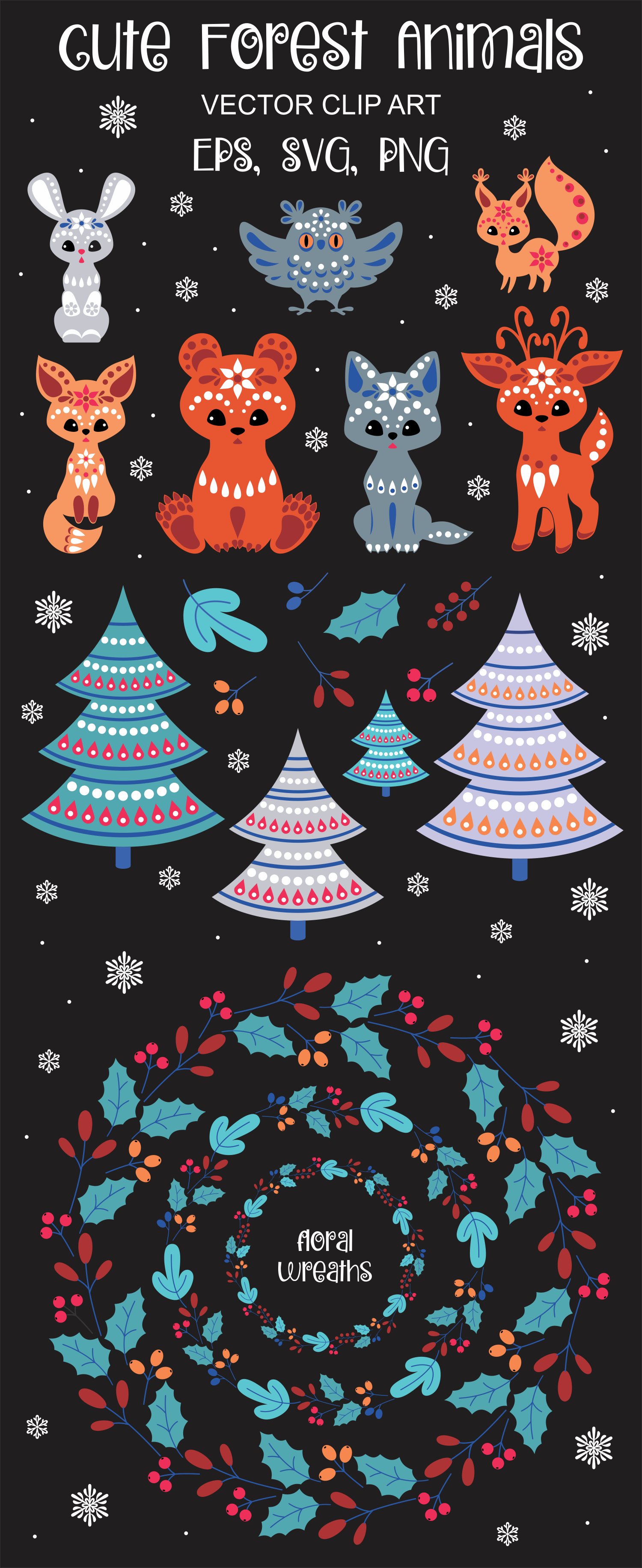 Forest animals clipart | Christmas illustrations