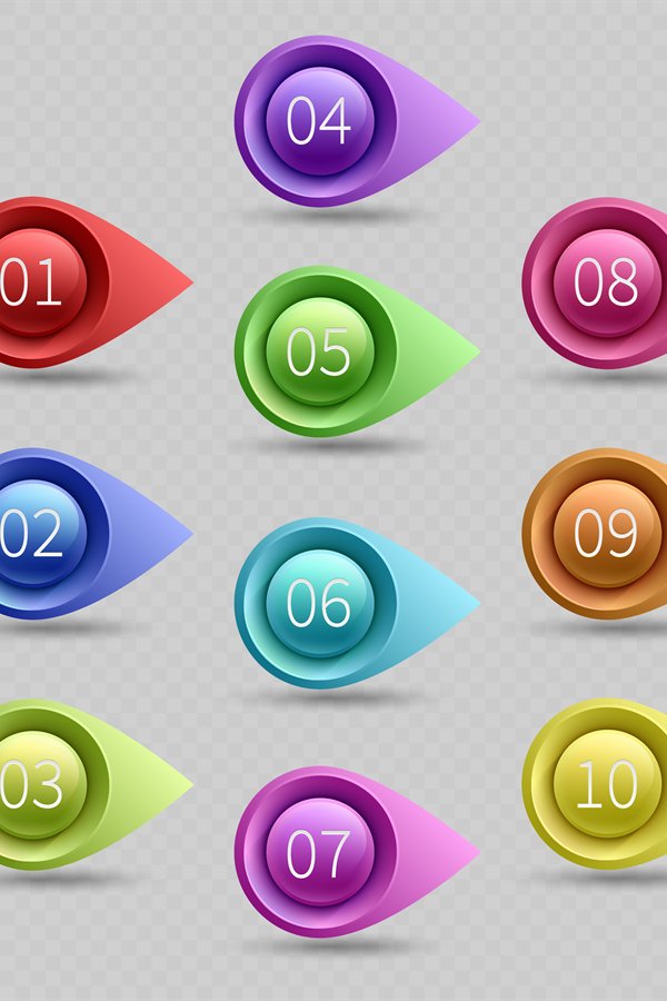 Ten color bullet points with numbers vector collection