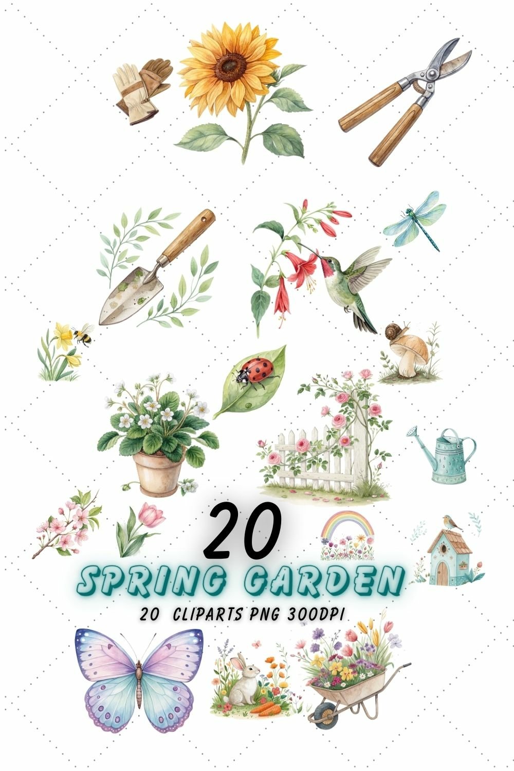 Spring Garden Watercolor Clipart Bundle, Floral Illustration
