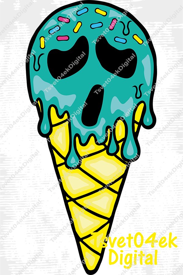 Scared ghost ice cream in the cone illustration