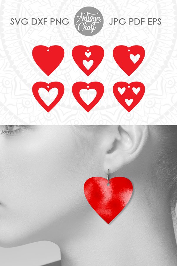 Earring SVG, Heart shaped earrings, earring cut file