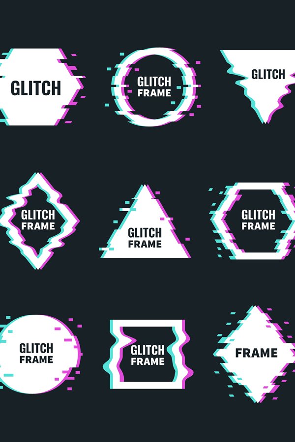 Glitch effects frames. Distortion and noise abstract minimal