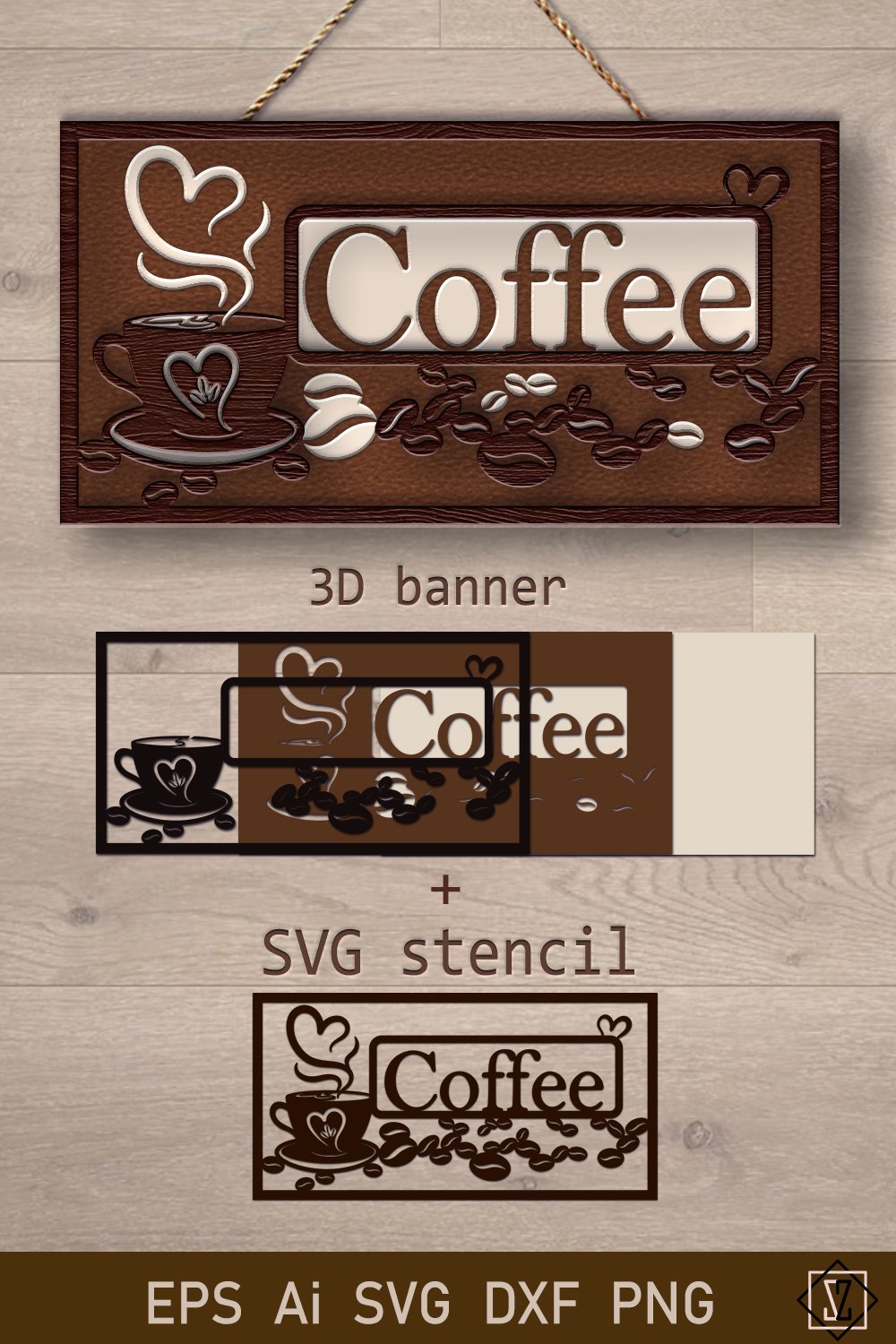 3D banner Coffee + Banner SVG. Files to cut.