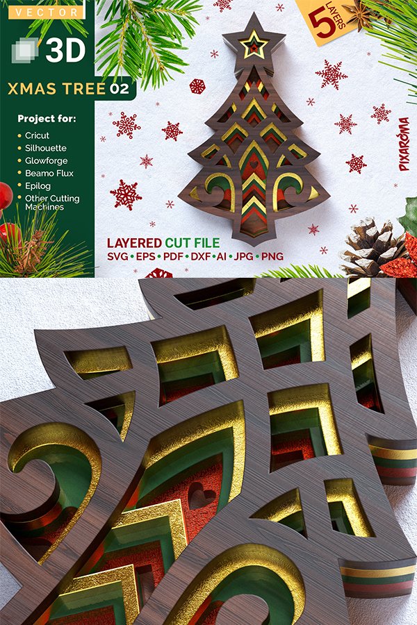 Christmas Tree 3D Layered | Xmas Ornament Cut File V2