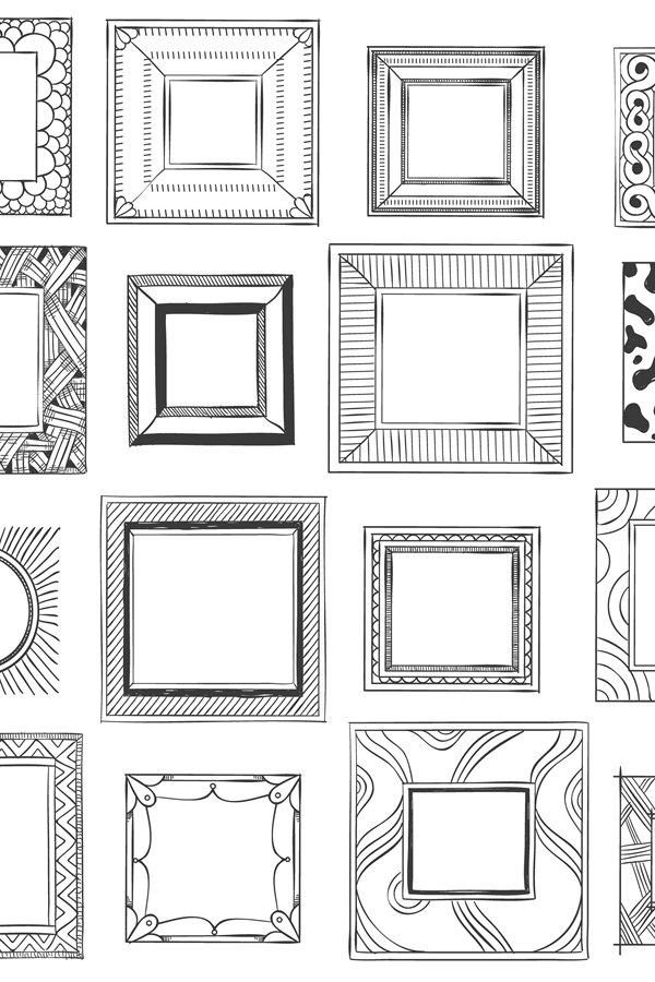 Square hand drawn frames. Sketch picture, doodle mirror or p