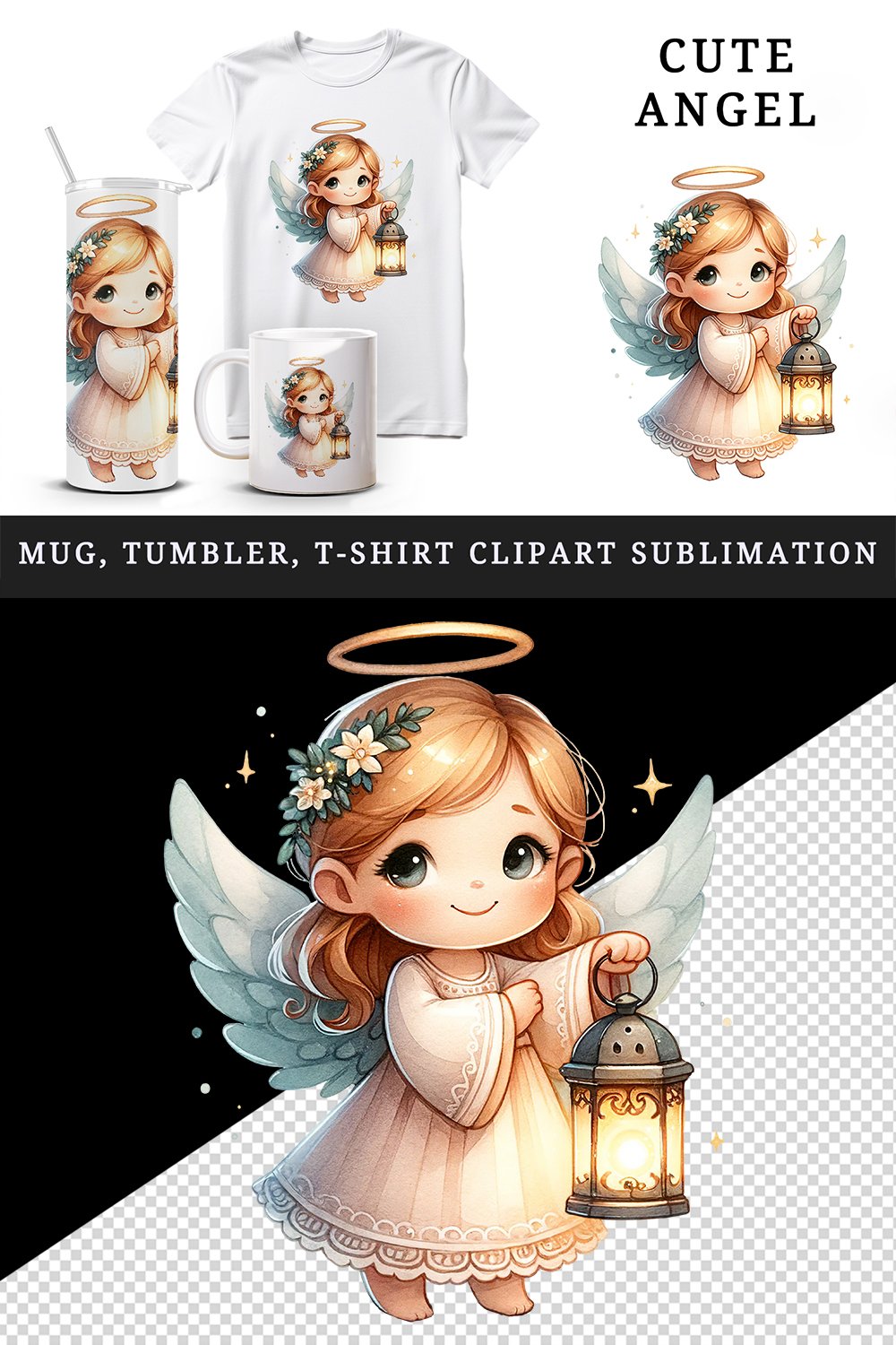 Cute angel tumbler mug wrap clipart sublimation design png