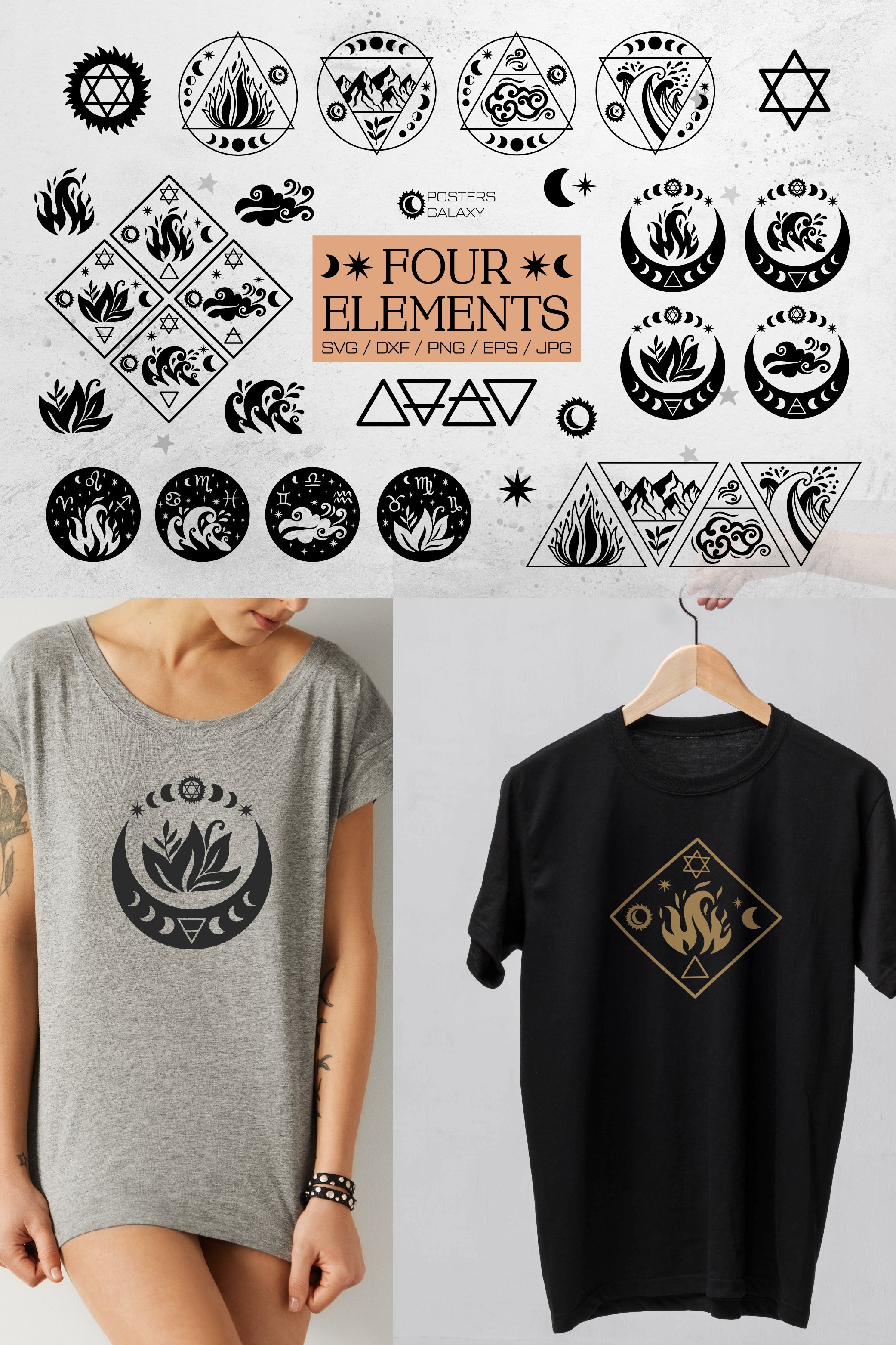 The Four Elements SVG Bundle / Fire Water Earth Air Clipart