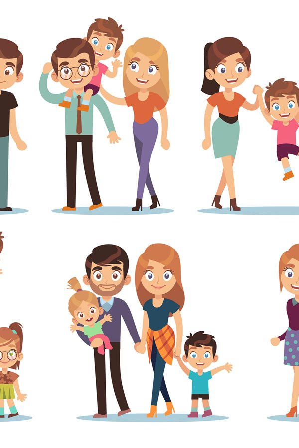 Family characters. Happy traditional families people relatio