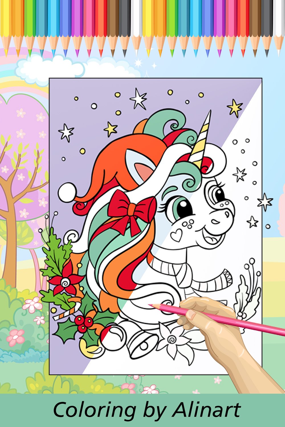 Christmas cute unicorn coloring for kids (1856140)