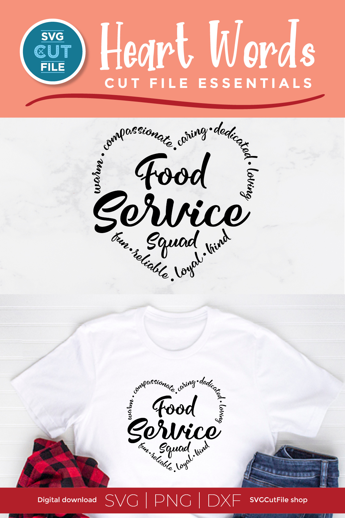 Food service squad svg with heart words
