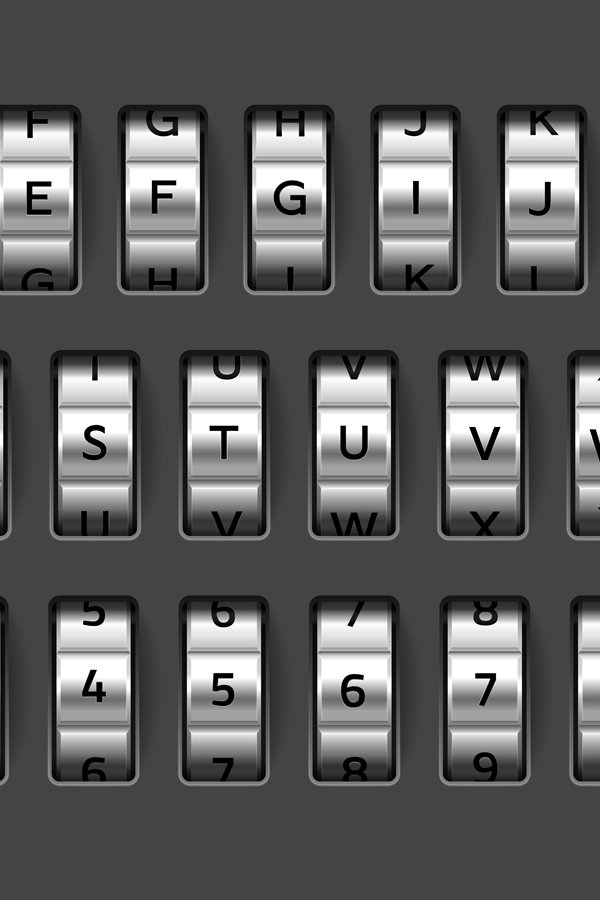 Combination lock font. Realistic mechanical code. Rotating a