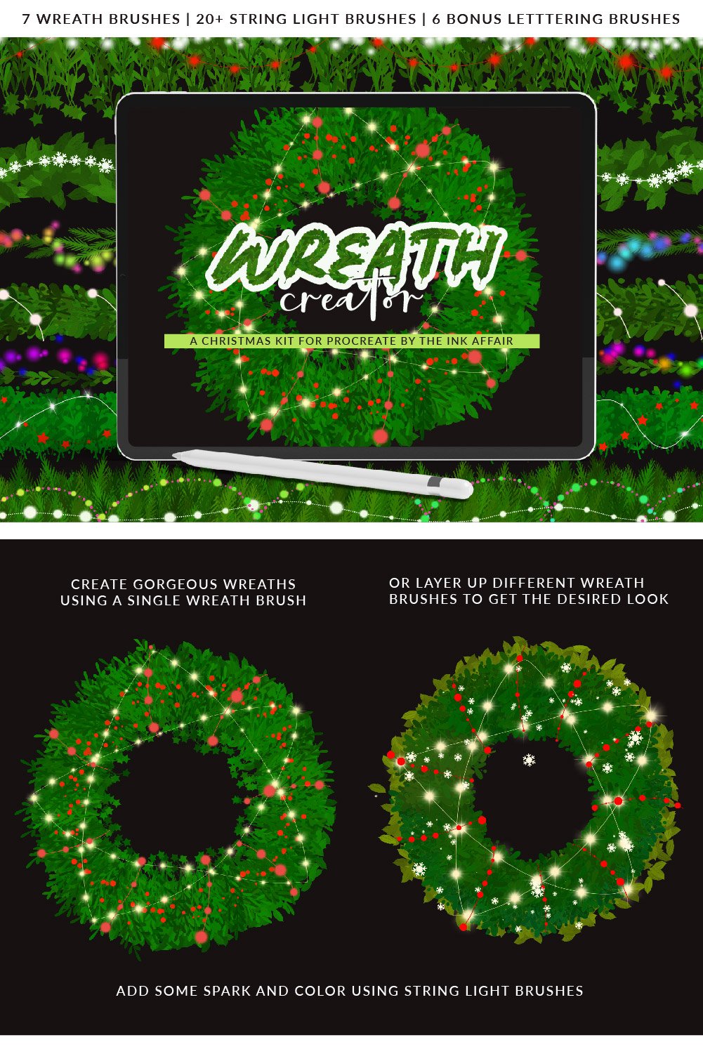 Christmas String Lights Wreath Creator for Procreate