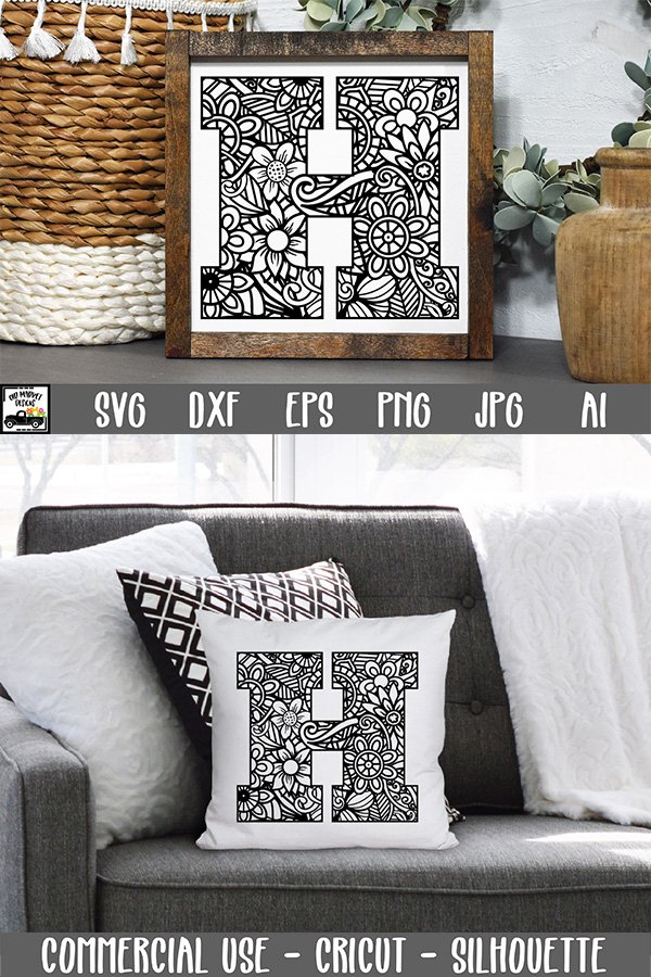 Letter H SVG Cut File|Mandala Monogram Letter H SVG File
