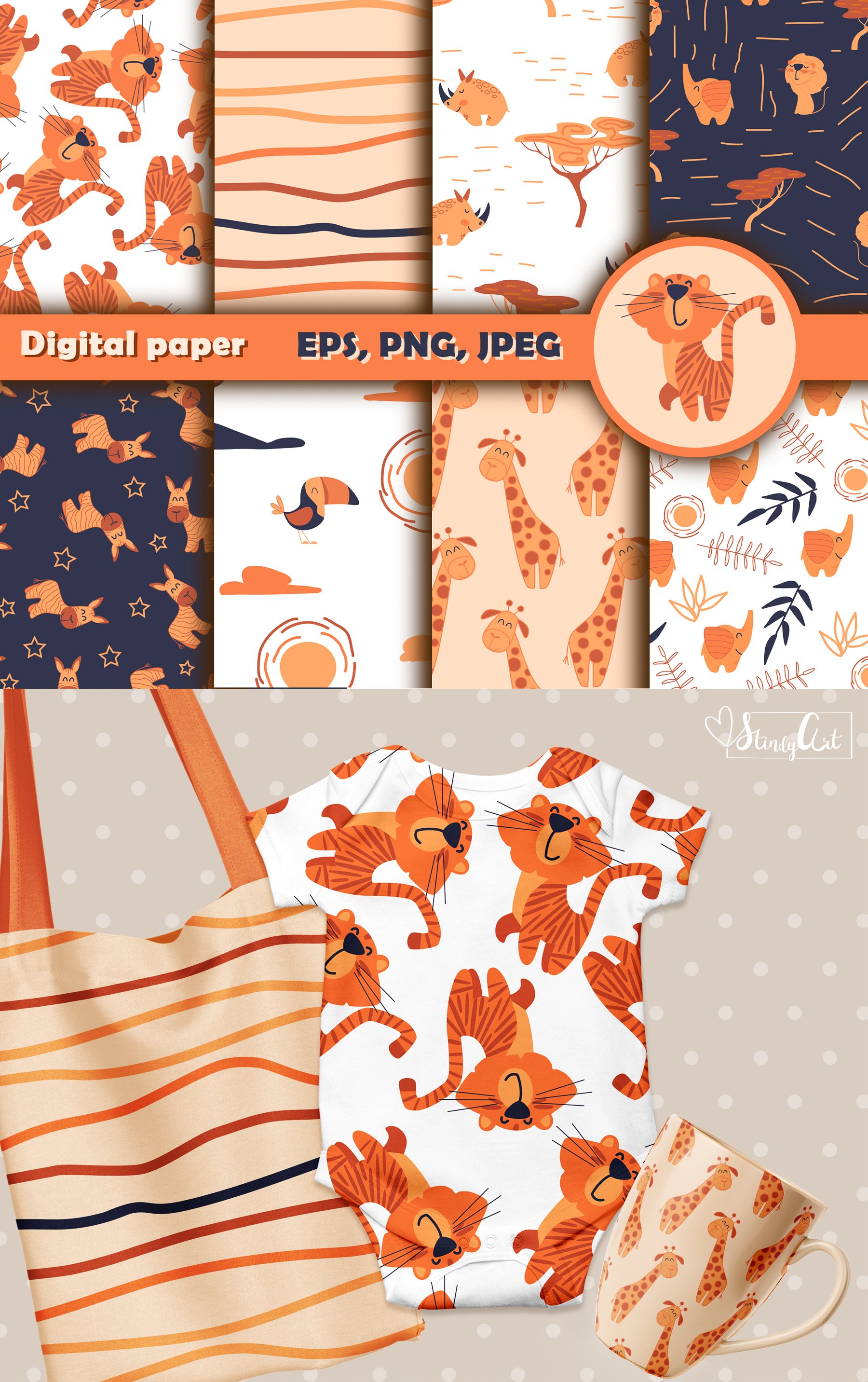 African animals seamless pattern for kids fabric