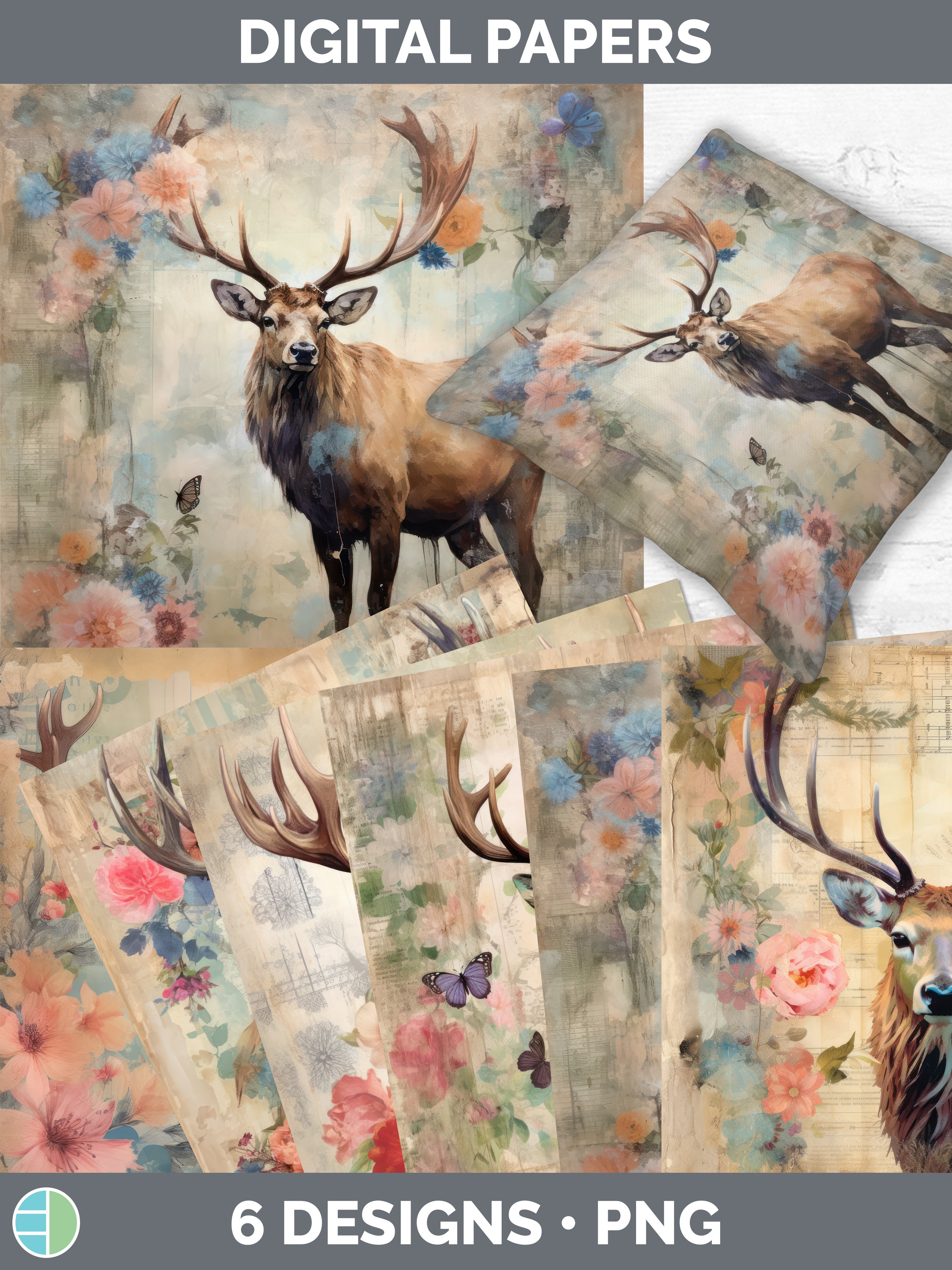 Vintage Elk Paper Backgrounds | Digital Scrapbook Papers Des