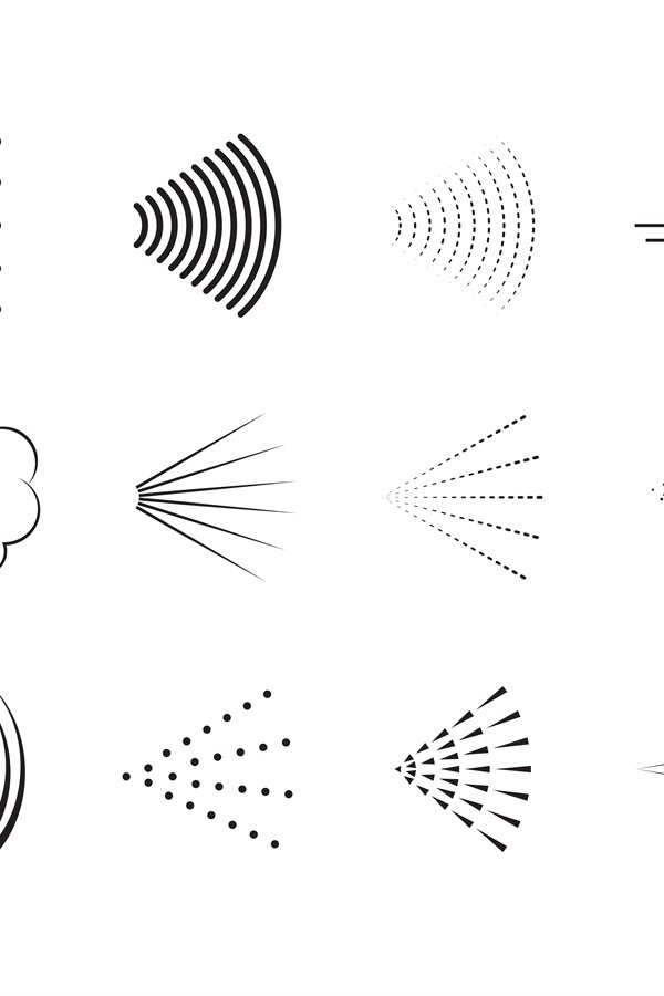 Spray icons. Gas nozzle shower air spray graphic symbols vec
