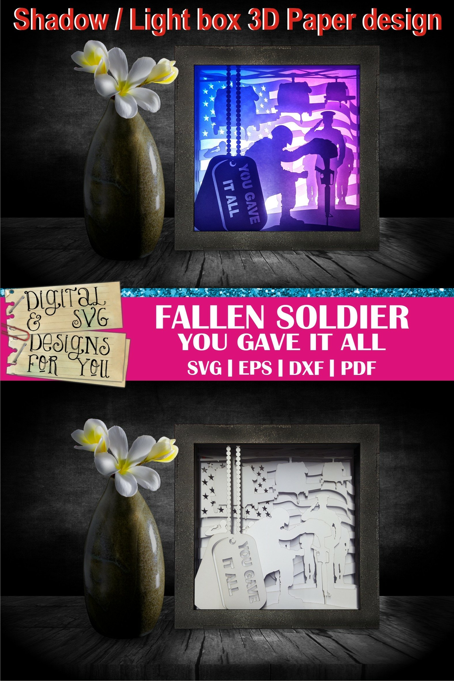 Fallen soldier 2 - 3D Light box | 3d Shadow box | Memorial