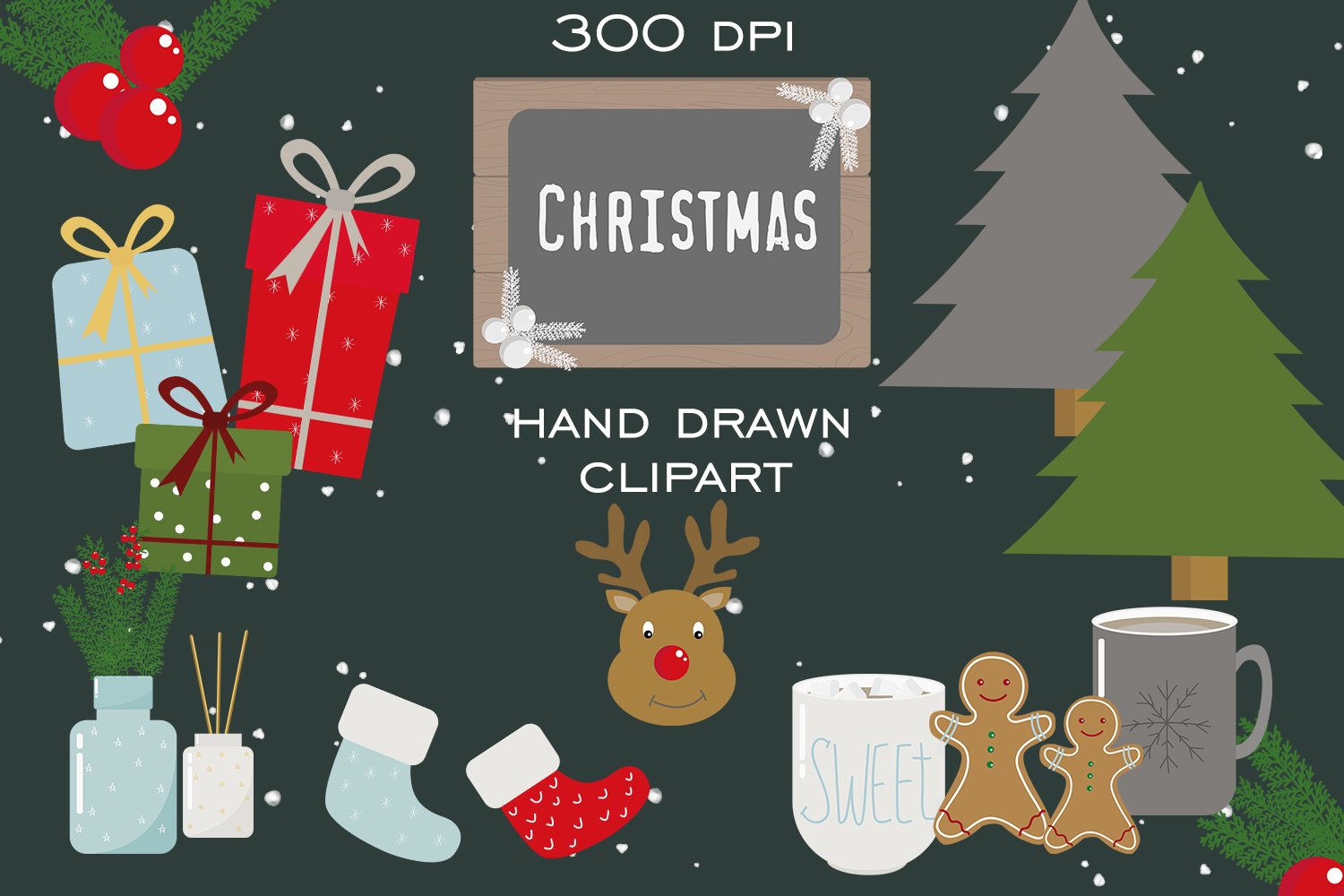 Hand drawn Christmas clipart (913614)