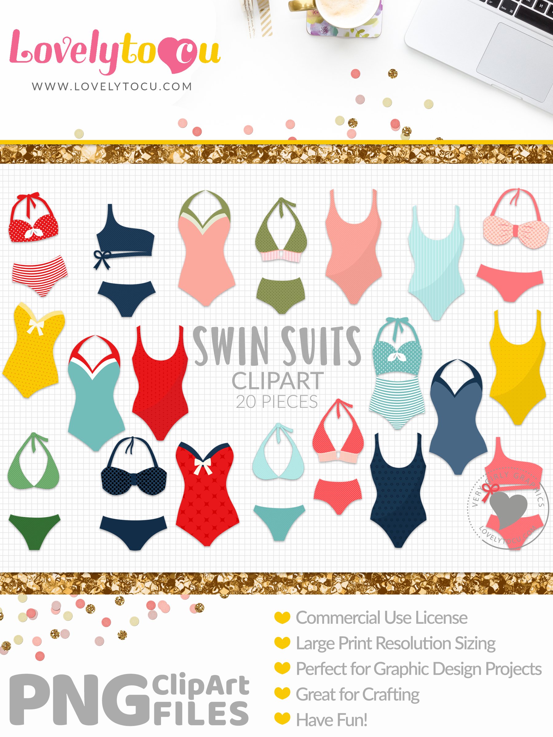 Summer swim wear clipart graphics, bikini, swimsuit