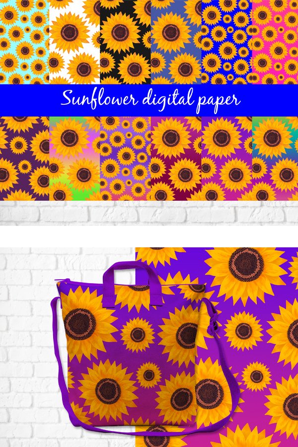Sunflower digital paper, sublimation design PNG