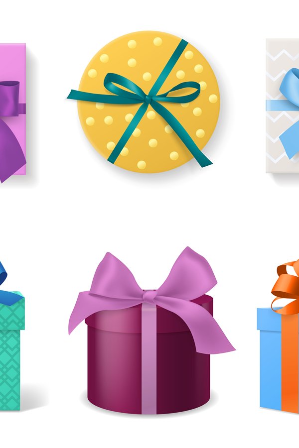 Different colors gift boxes. Realistic 3d cardboard holiday