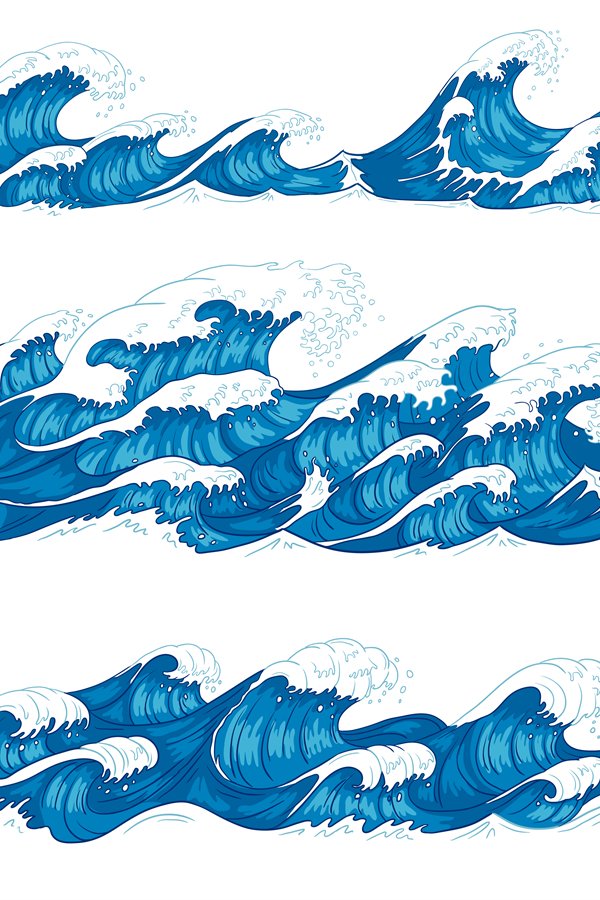 Seamless ocean waves. Sea surf, decorative surfing wave and