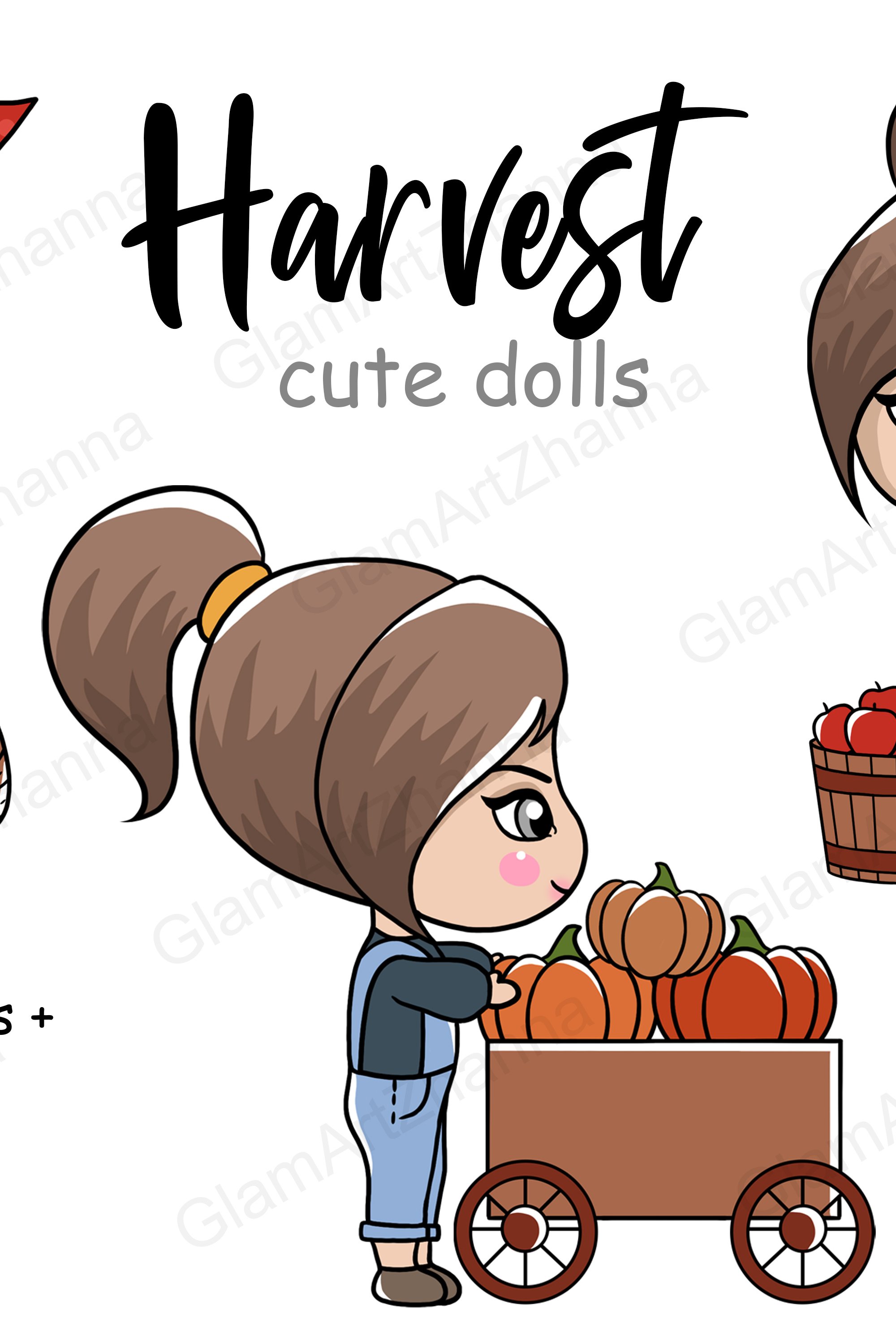 Harvest CUTE DOLLS Clipart Fall Spice Pumpkin Girl PNG Files