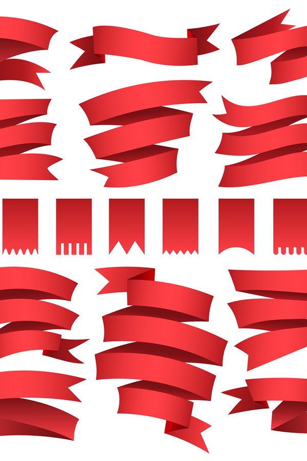 Red flags and ribbons set