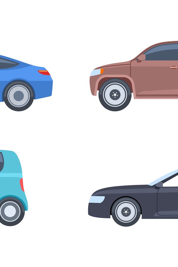 Flat cars. View side automobiles model. Contemporary suv and