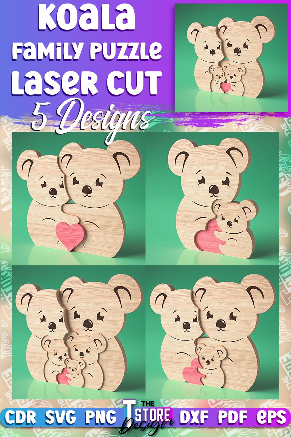 Koala Family Puzzle Laser Cut SVG|Baby Animals Puzzle|Wooden