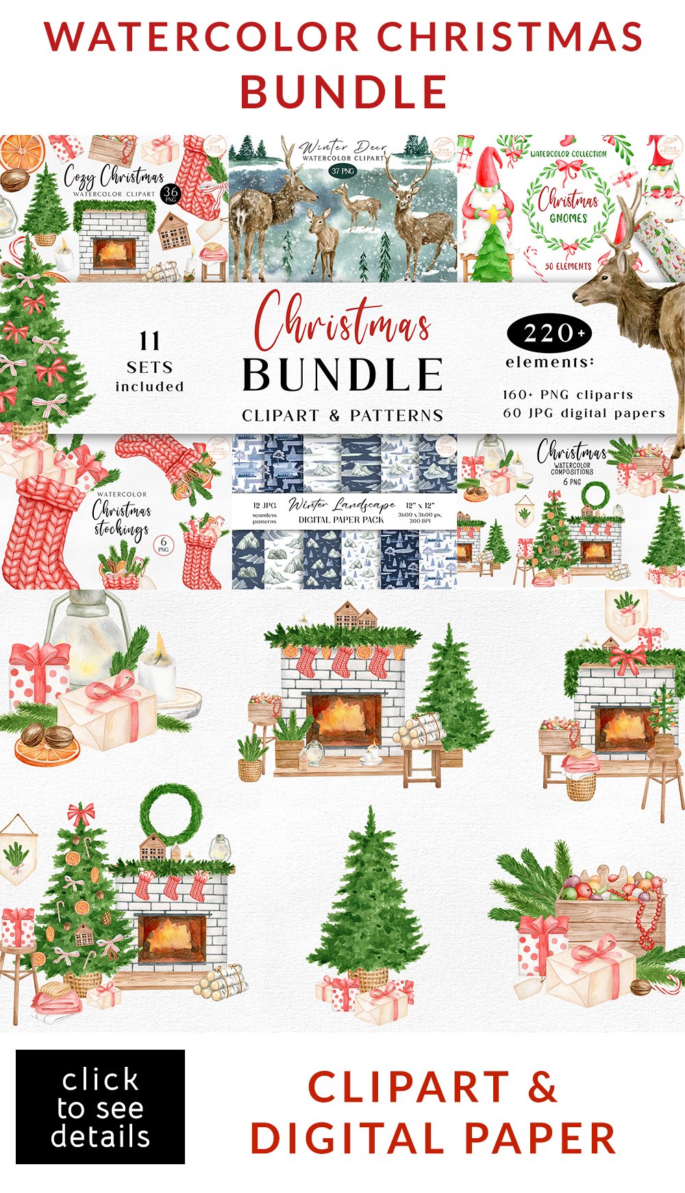 Watercolor Christmas Clipart Bundle